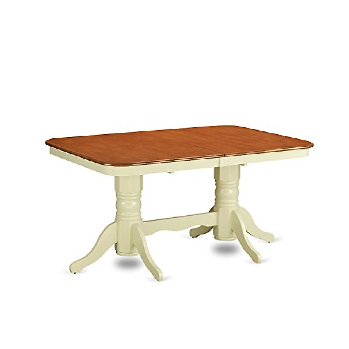 East West Furniture NAT-WHI-TP Napoleon Kitchen Table - a Rectangle Dining Table Top with Butterfly Leaf & Double Pedestal Base, 40x78 Inch, Buttermilk & Cherry