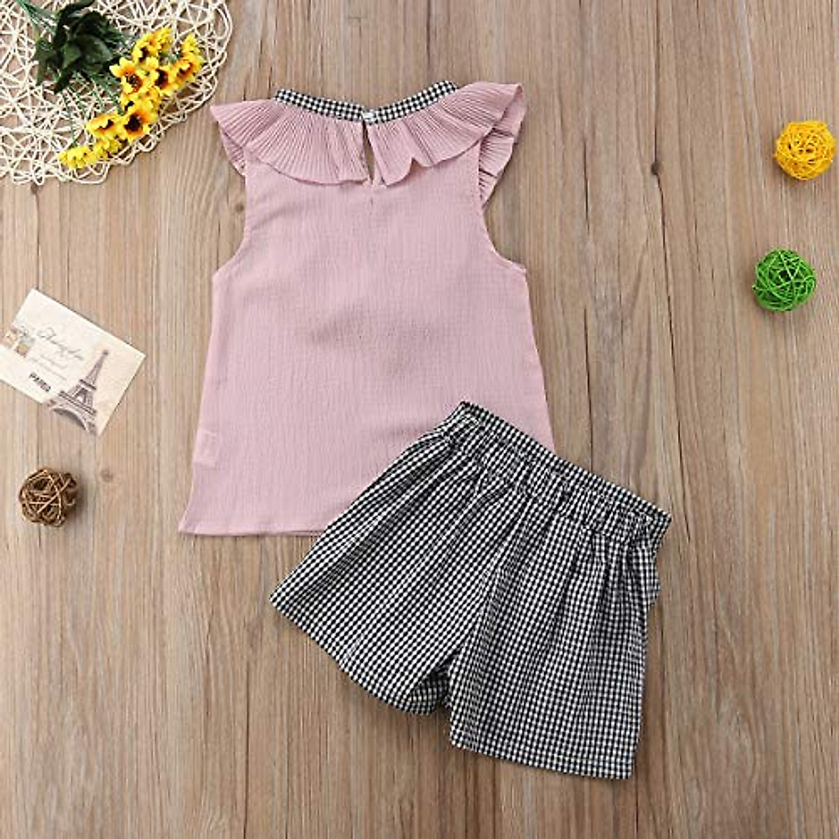 Mubineo Toddler Baby Girl Sleeveless Tops Plaid Button Summer Shorts Set Clothes Outfits (Pink, 7)