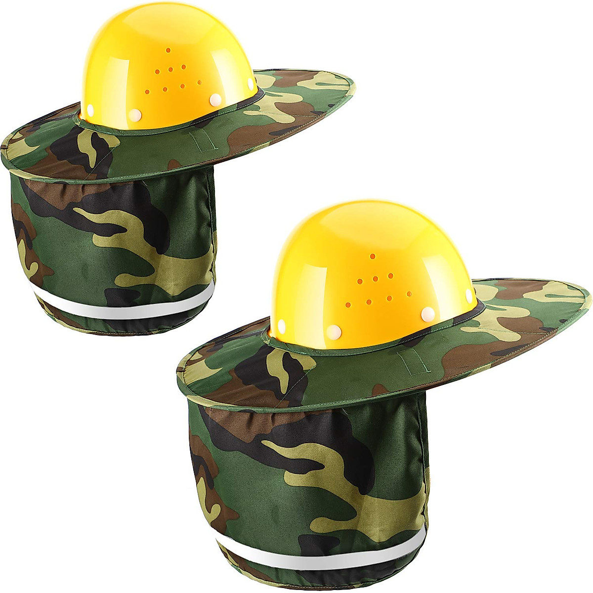 Jovitec 2 Pieces Hard Hat Neck Sun Shade Neck Protection Full Brim with Reflective Strip Green Camouflage Hard Hat Neck Shade for Cover Summer Sun