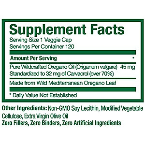 Wild Oregano Oil Capsules - 120 Liquid Veggie Softgels - Pure Standardized Wild Oregano Leaf Extract offers 70% Carvacrol (32 mg) for Immune System Health - Non GMO, Vegan, Gluten Free