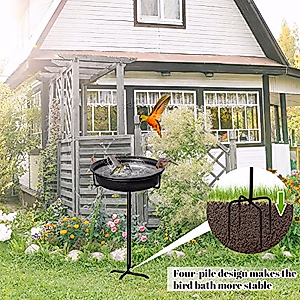 28In Freestanding Birdbaths Bowl Outdoor, Free Standing Garden Bird Bath Bird Feeder Bowl with Metal Stake, Detachable Decoration Spa Birdfeeder for Garden Patio Yard Lawn, 4 Spiky Feet (Free)