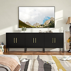 JOZZBY Buffet Cabinet with Storage, Accent Cabinet Modern Wooden Free Standing Sideboard with Doors, Black Side Cabinets with Adjustable Shelves for Living Room, Hallway, Set of 2