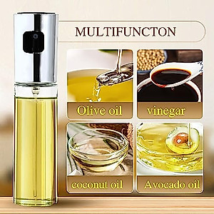 Oil Sprayer for Cooking, 100ml olive oil spray bottle, Oil mister spray for air fryer, Baking, Salad Dressings, Grilling (Glass Bottle,100ml/3.4 oz) (silver)