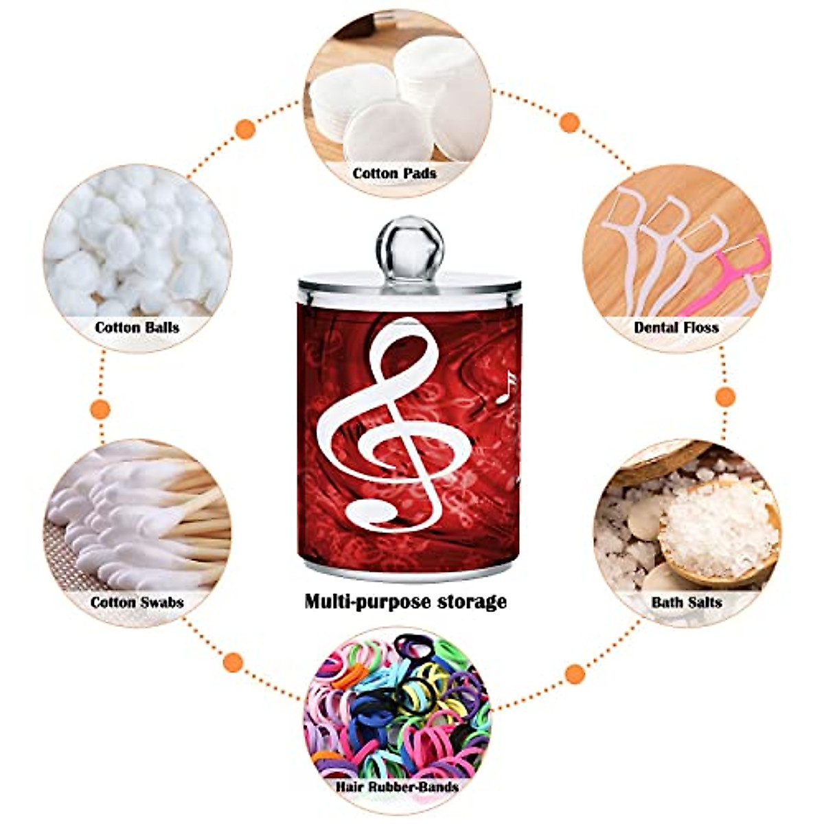 ALAZA 4pcs Red White Music Note Qtip Holder Dispenser 14 oz Bathroom Storage Clear Apothecary Jars Containers Cotton Ball,Cotton Rounds,Floss Picks, Hair Clips, Food
