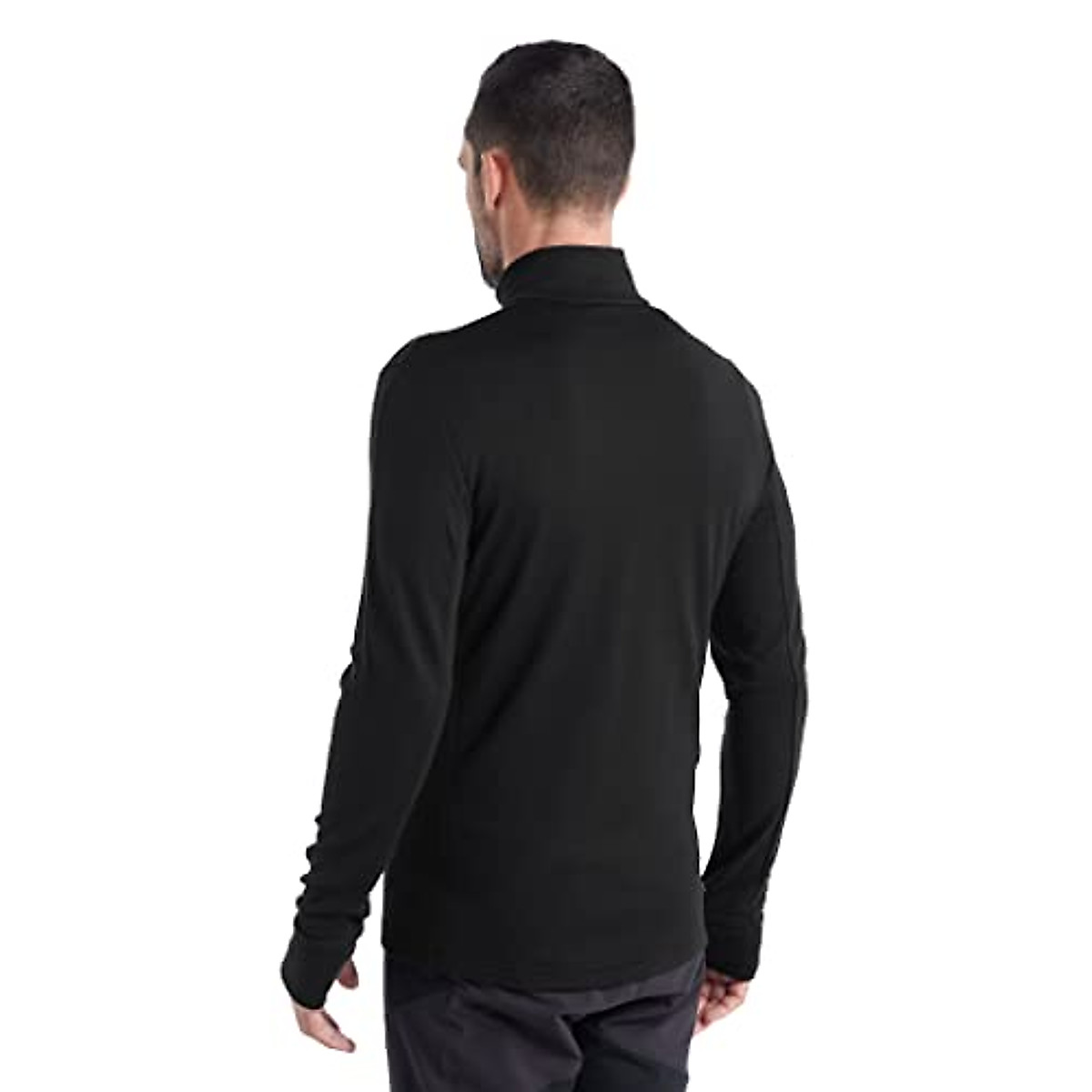 Icebreaker Merino Quantum III Men’s Full Zip Up Sweater, 100% Merino Wool, Comfy, Slim-Fit Zip Up Jacket for Men with Zippered Pockets, Thumb Loops - Premium Outdoor Sweat Shirt, Black, Medium