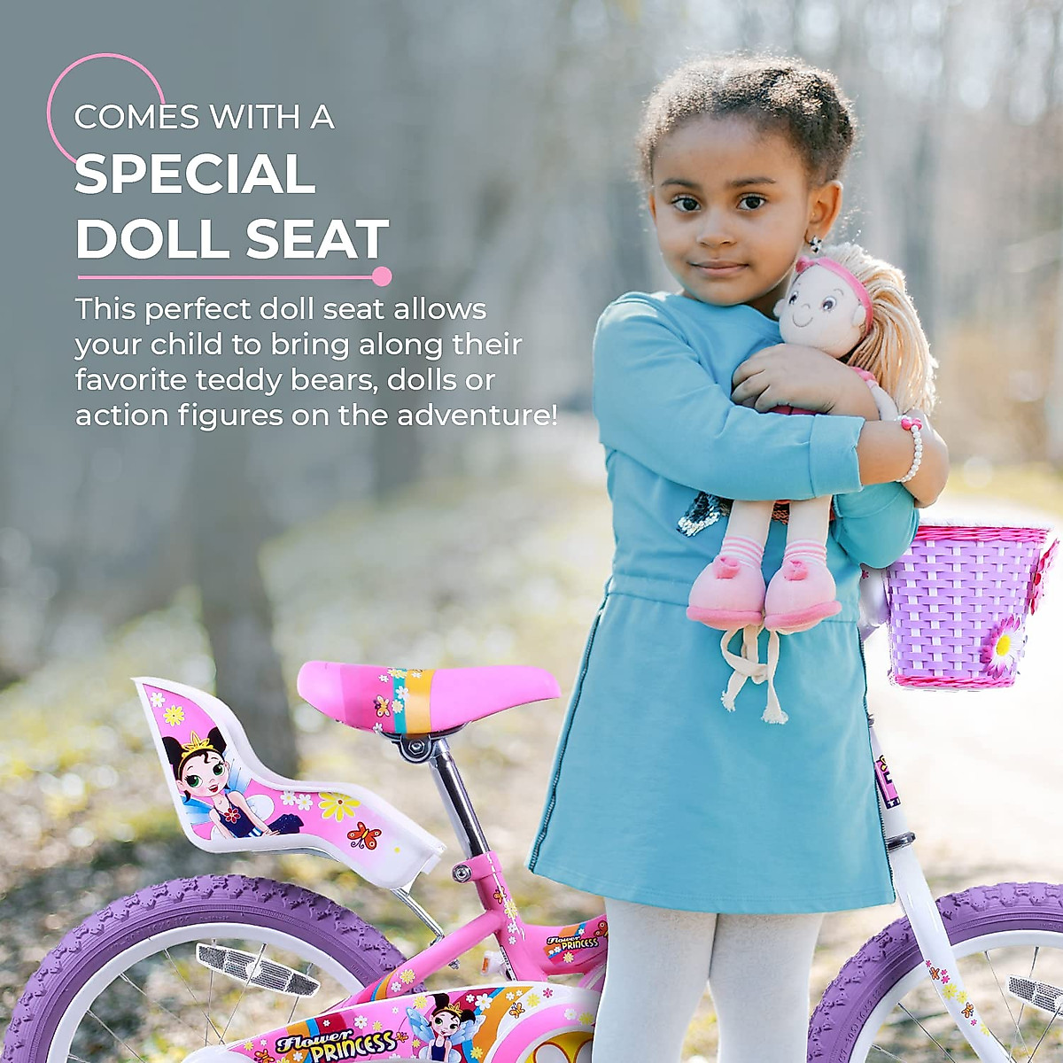 Titan Girl's Flower Princess BMX Bike for 4-9 Years Girls with Training Wheels 16 Inch Kids Toddler Bicycle with Utility Basket & Streamers - Pink