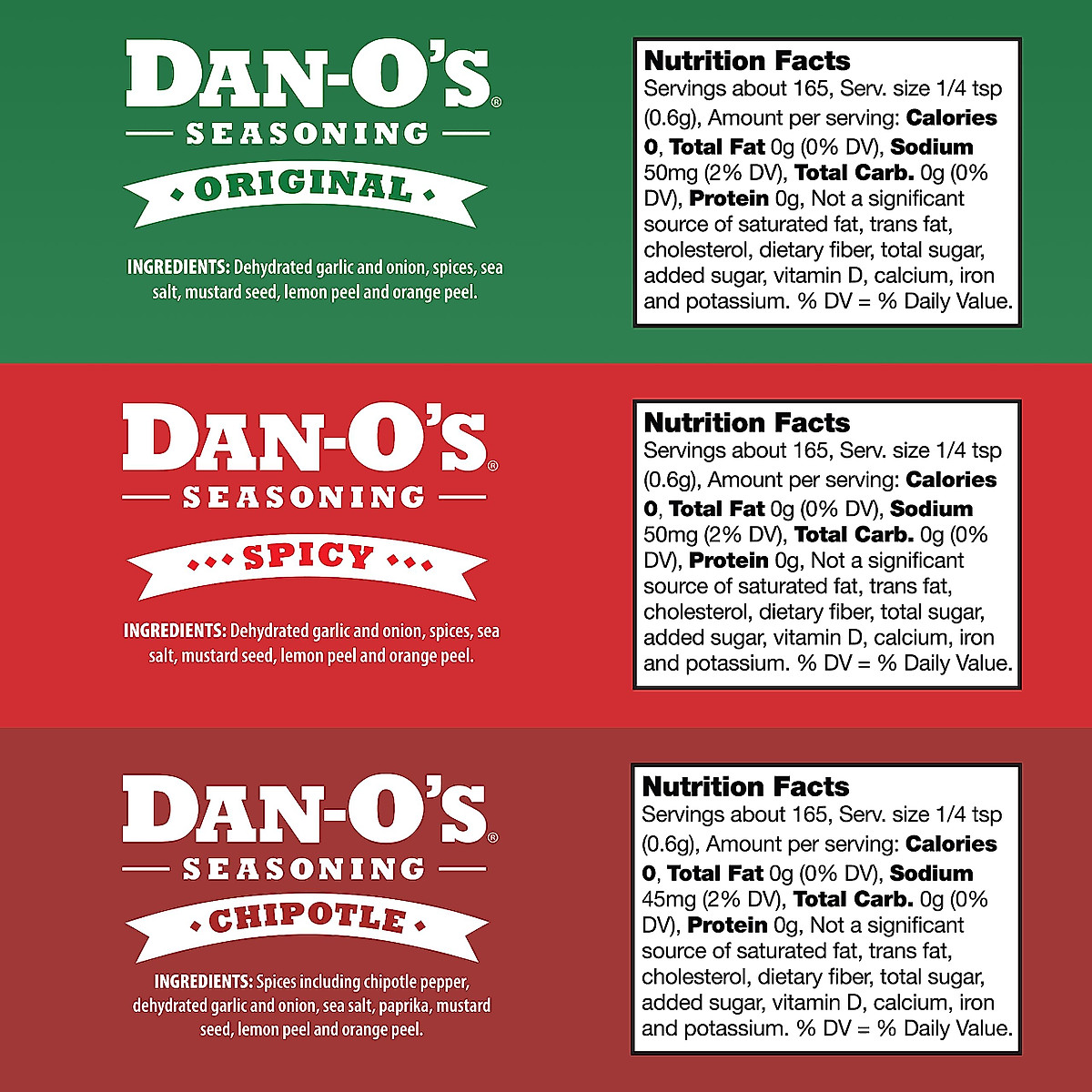 Dan-O's Seasoning Small 3 Bottle Combo | Original, Chipotle, & Spicy | 3 Pack (3.5 oz)