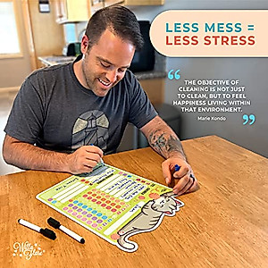 Willa Flare Fridge Chore Chart 1 pc | Magnetic Chore Chart For Kids and Adults | Helps to Reward Responsibility with Family Chores Charts | Includes Wet and Dry Erase Markers (Gray Cat)