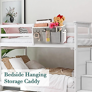Casremee Bedside Caddy Bedside Storage Bag Hanging Organizer for Bunk Hospital Beds Dorm Rooms Bed Rails Can be Placed Books Mobile Phones Keys Water Bottle (Grey)