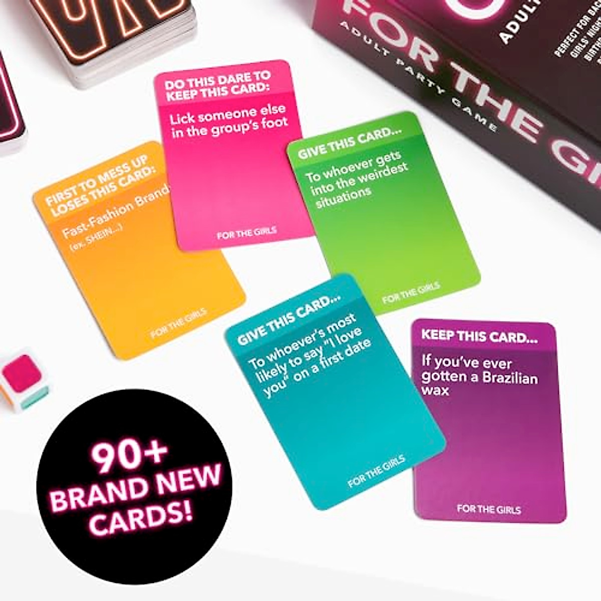 For The Girls Card Game by Relatable, The Viral Girls Night Adult Party Game, Great for Galentines Day Game, Valentine Gifts for Girls, Includes a die, and 400 Cards Across 5 Categories