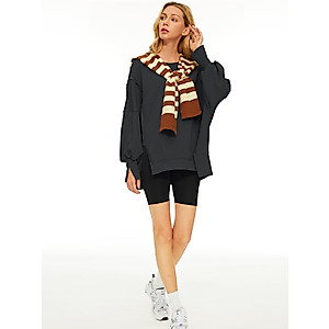 Trendy Queen Womens Oversized Sweatshirts Hoodies Crewneck Shirts Fall Outfits Teen Girls Y2k Winter Clothes Black XL