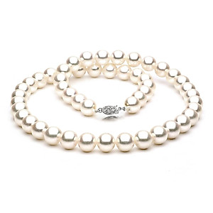 Unique Pearl 14K White Gold 8-8.5mm White Freshwater Cultured Pearl Necklace in AAA Quality, 16 Inches