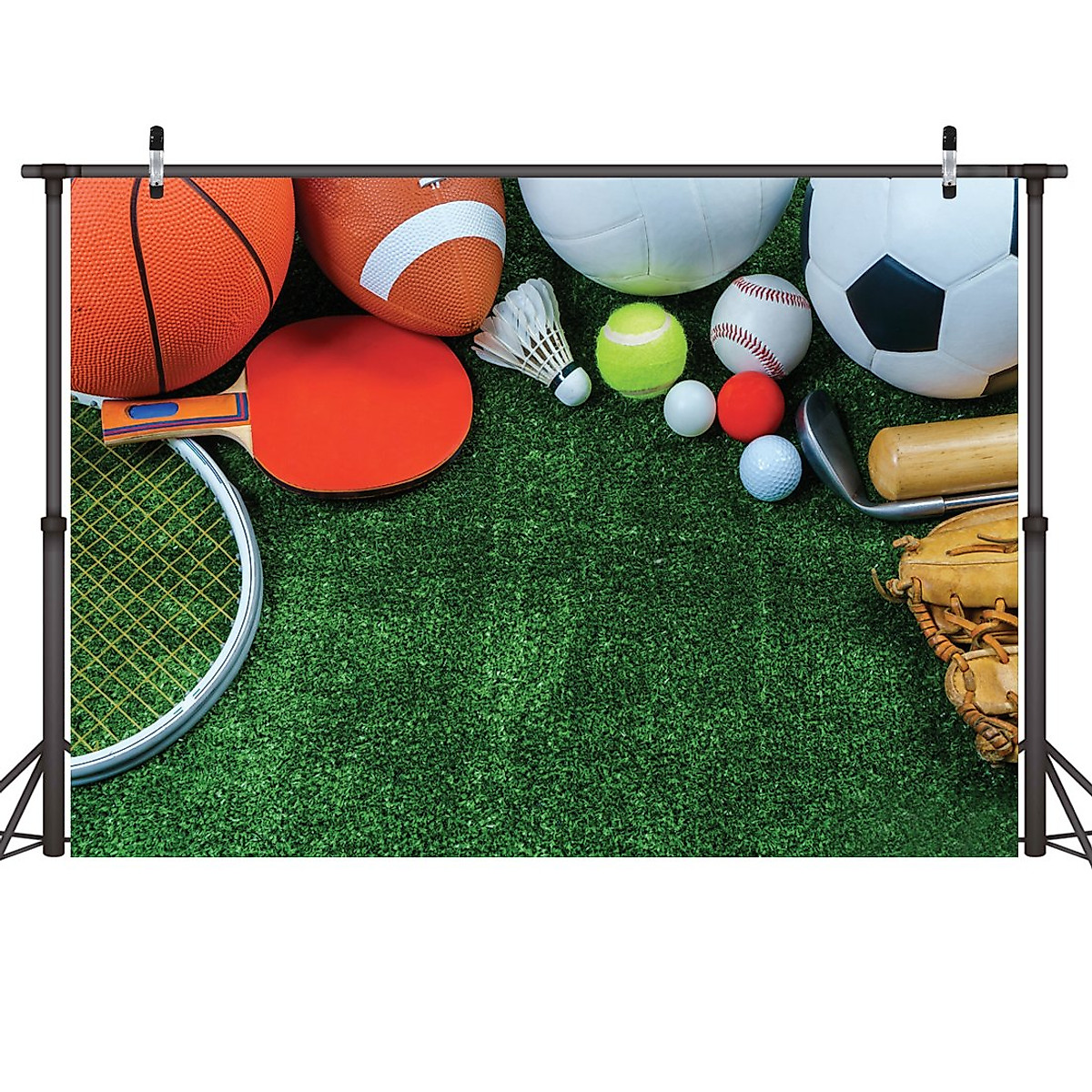 LYWYGG 7x5ft School Playground Photography Backdrops Sports Goods Grassland Backdrop for Studio Prop Photo Background Photography Props CP-14