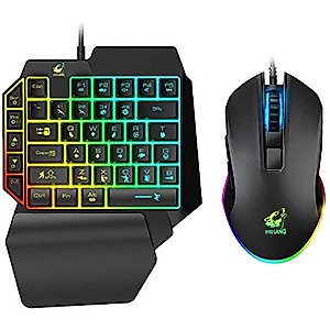 One Hand Gaming Keyboard and Mouse Combo, Wired 39 Keys Mechanical Feel Rainbow Backlit Keyboard+RGB Gaming Mouse+G6L LED Backlit Converter for Nintendo Switch/Xbox One/Xbox 360/PS4/PS3 /PC (Black)