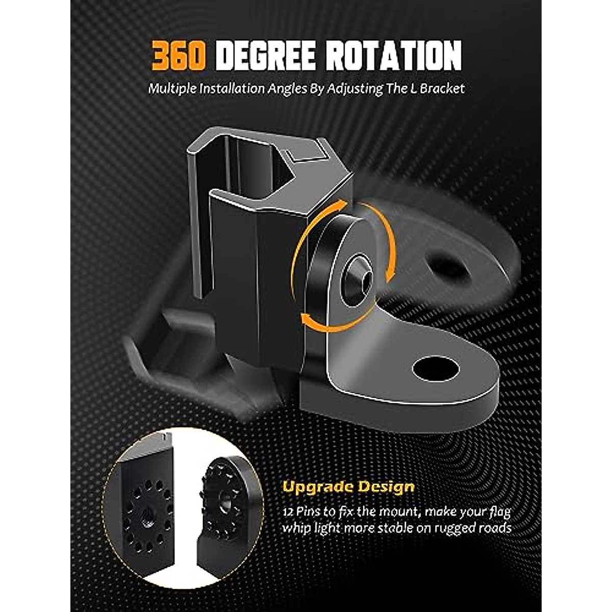 UTV Whip Mount for Polaris Ranger, 360°Adjustable Heavy-Duty UTV Whip Mounting Bracket for Polaris Ranger General Can am Defender Commander 2021+ Maverick Trail/Sport Work for Pro-fit Cage（1 Pcs）