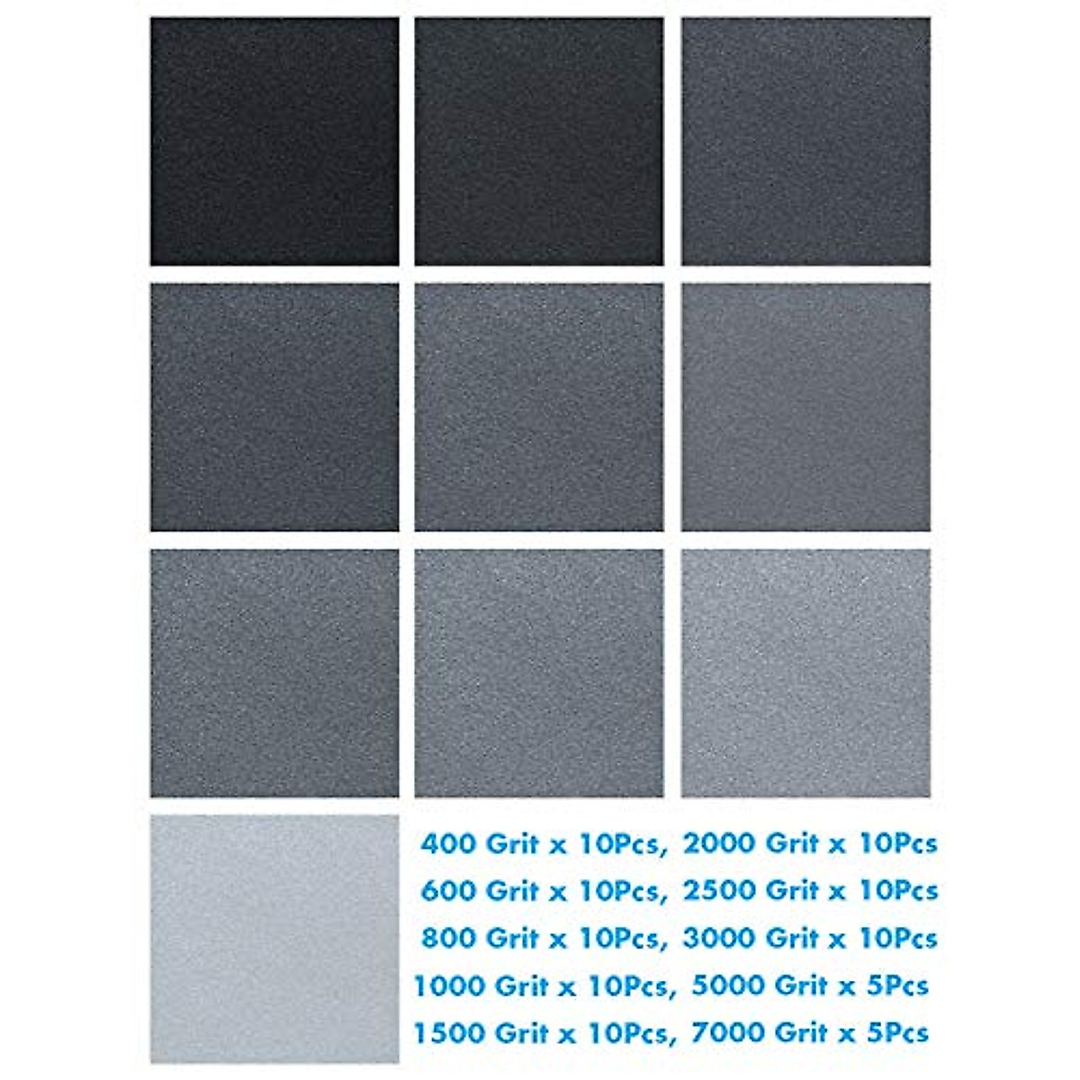 Anezus 90Pieces Sandpaper Assortment 400 to 3000 5000 7000 Grit Wet Dry Fine Sand Paper Assortment for Automotive Sanding Car Painting Wood Furniture Finishing