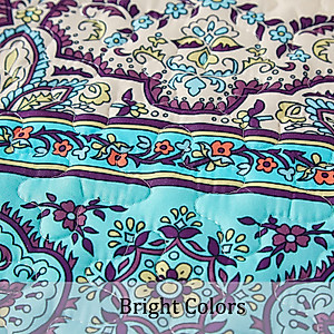 WONGS BEDDING Boho Quilt King Size, Blue Purple Bohemian King Quilt, Lightweight Microfiber Bed Decor Bedspread for All Season 103"x90"(3 Pieces)