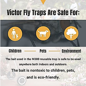 Victor M380 [Set of 2] Reusable Outdoor Fly Traps - Our Fly Trap Combination Pack is Bundled with a Home and Country USA Fly Swatter and an Extra Refill Bait Pack of Three