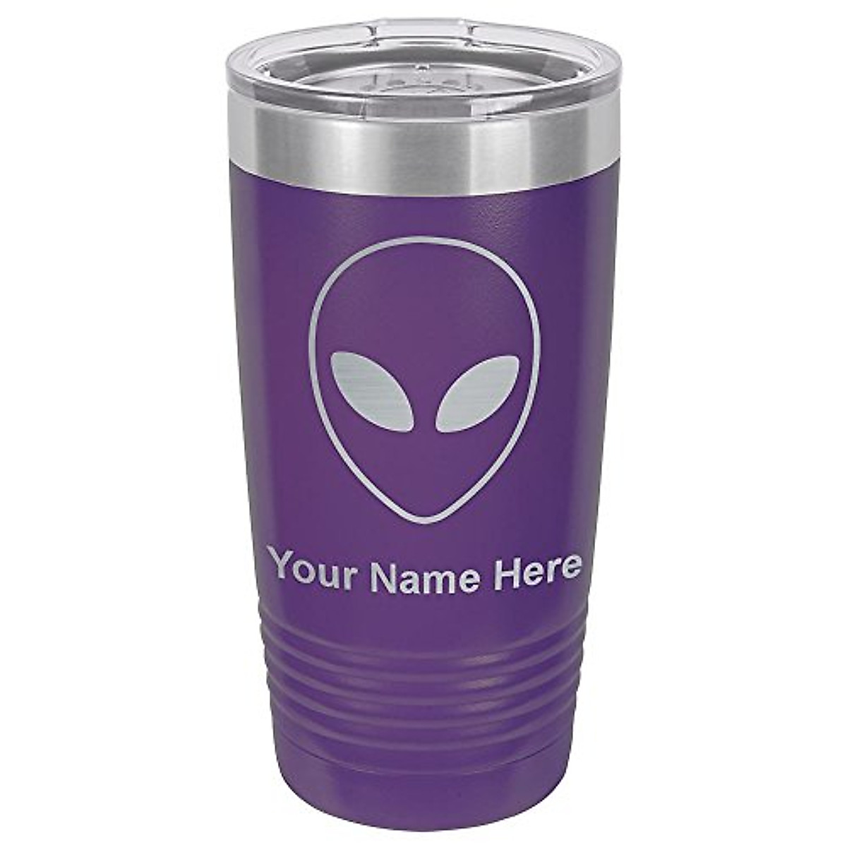 LaserGram 20oz Vacuum Insulated Tumbler Mug, Alien Head, Personalized Engraving Included (Dark Purple)