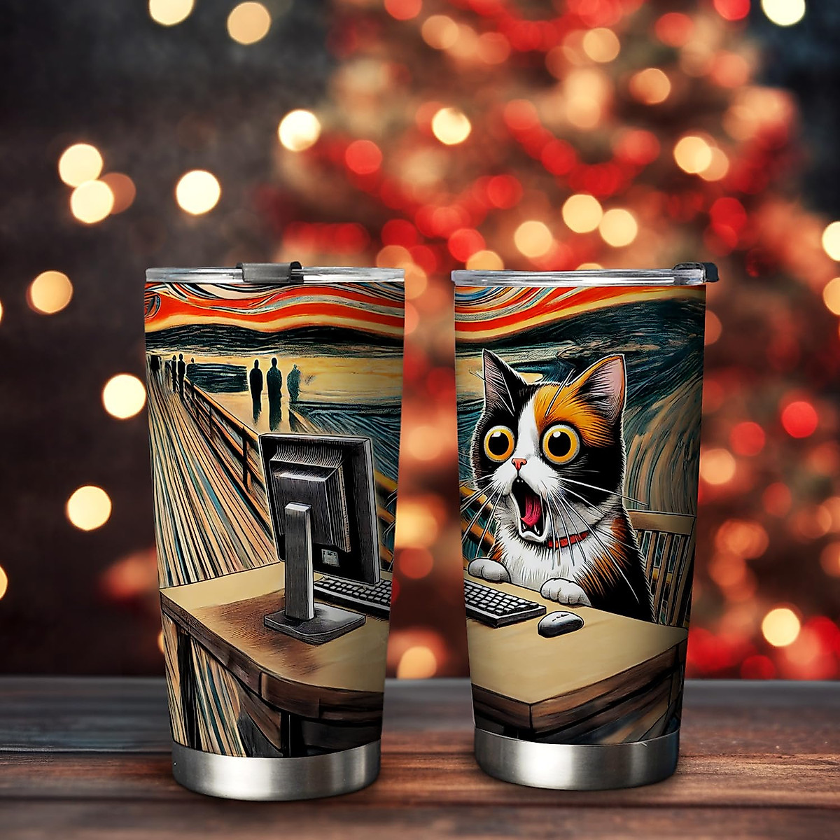 ORCAE 20oz Funny The Deadline Scream Tumbler, Gifts for Friends, Colleagues, Cat Gifts for Cat Lovers, Screaming Cat Tumbler Cup, Stainless Steel Coffee Thermos Insulated Travel Mug with Lid - BR