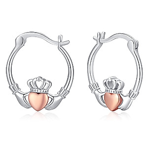 Claddagh Earrings for Women 925 Sterling Silver Ireland Claddagh Huggie Hoop Earrings for Sensitive Ears Claddagh Jewelry Gifts