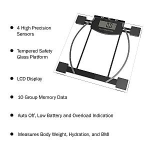 Bluestone Remedy Digital Scale - Body Weight, Fat, and Hydration -BIA, Black and Clear (72-6628B)