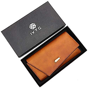 Genuine Leather Wallet RFID Blocking Women Long Purse Vintage Cowhide Handmade Card Holder Organizer (Brown)