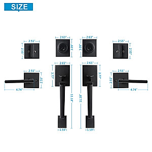 NeuType Double Door Handle Sets with Deadbolt Entry Door Locksets Single Cylinder HandleSet with Straight Handle Lower Half Grip, Black