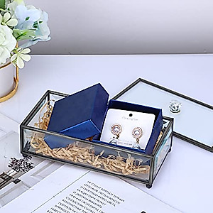 JUXYES Clear Glass Jewelry Box With Lid, Beveled Glass Keepsake Box Transparent Jewelry Organizer Box Modern Thickened Glass Vanity Decorative Box Personalized Countertop Trinket Box Organizer