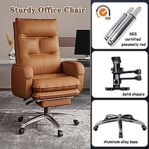 Executive Chair Executive Chairs Leather Full Wrap Ergonomic Computer Chair, Top Layer Cowhide Senior Boss Chair, Liftable Office Managerial Chair, 90°-170° Reclining (Color : Light Brown, Size : 74