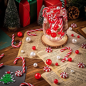 120Pcs Christmas Vase Filler, White and Red Candy Cane Pearl Beads, Christmas Filler Floating Faux Pearls for Home Table Decor