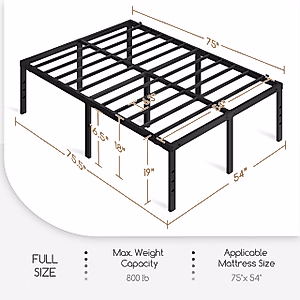 Yaheetech 18 Inch Full Bed Frames Heavy Duty Metal Platform Bed with Under Bed Storage, No Box Spring Needed, Easy Assembly, Sturdy Steel Slat Support, Black