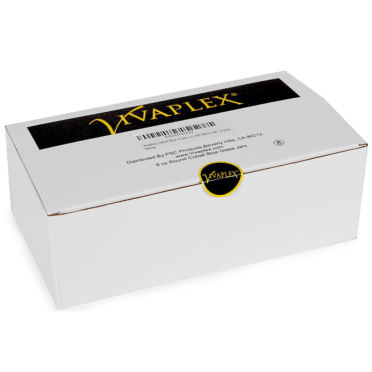 Vivaplex, Cobalt Blue, 8 ounce, Round Glass Jars, with Black Lids - 8 pack