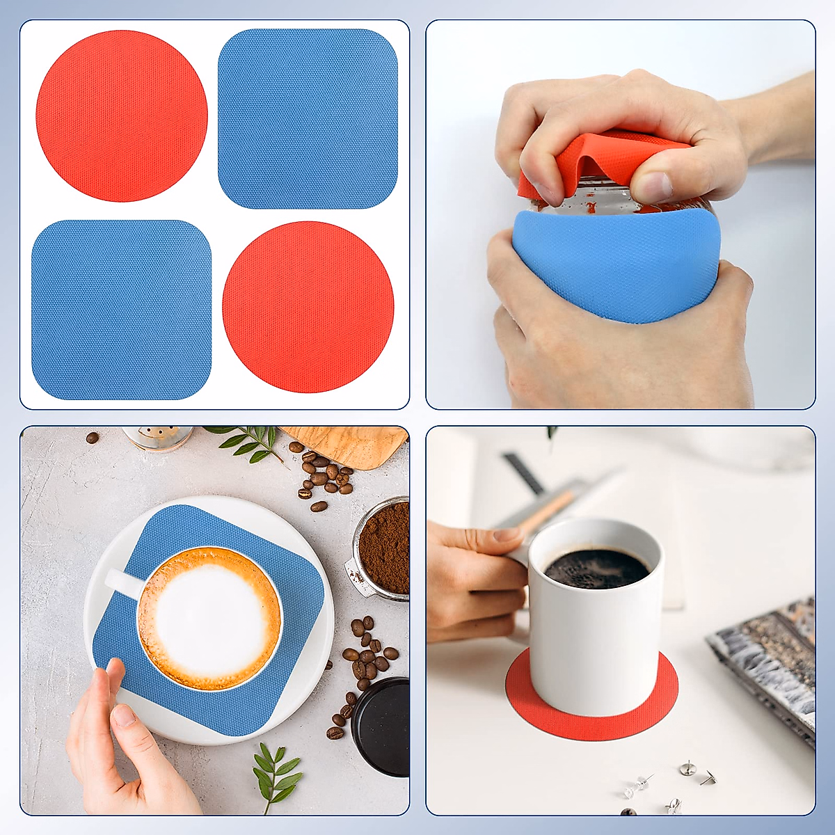 Leteveri Jar Opener Gripper Pad - Rubber Grippers for Opening Jars，Multifunctional Jar Opener for Seniors with Arthritis Weak Hands Kitchen Coasters(Light Blue, Red)