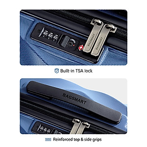 BAGSMART Carry On Luggage 22x14x9 Airline Approved,PC Hardside Suitcase,20 Inch Luggage with Spinner Wheels, Lightweight Travel Suitcases for Men Women,Navy Blue