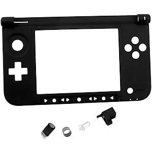 Replacement Shell Housing Bottom Middle Plastic Frame Black Compatible for Nintend 3DS LL/XL + Hinge Parts