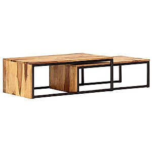 QJBSAVVA Nesting Tables 2 pcs Solid Sheesham Wood,Entrance Table Tray Tables Center Table Low Table Suitable for Meeting Rooms, Reception Rooms, Offices