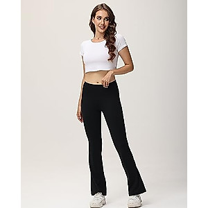 LAOARA Women Bootcut Yoga Pants Crossover Tummy Control Workout Legging High Waist Stretch Pants Black L