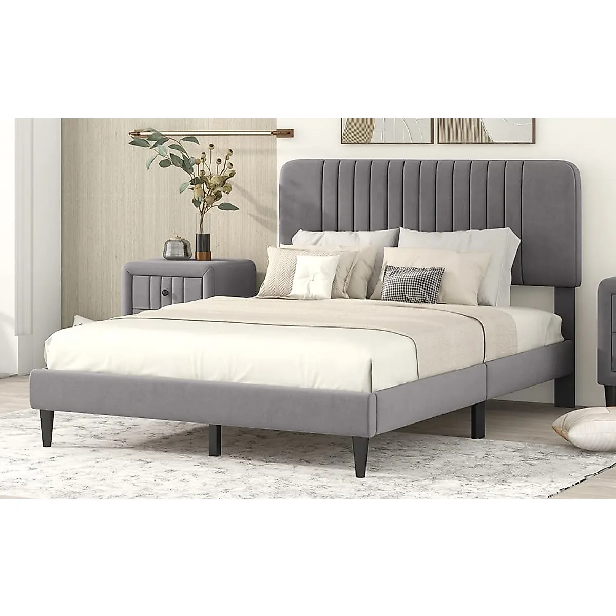 Harper & Bright Designs Full Size Upholstered Platform Bed for Boys Girls Kids Adults, No Box Spring Needed for Boys Girls Kids Adults, Velvet Fabric,Gray