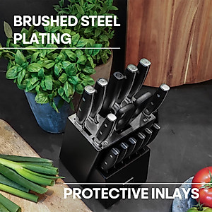 MasterChef Kitchen Knife Set with Block and Sharpener Plus Scissors, 15pc Chef Knife Set of Professional Grade Kitchen Knives with Sharpened High Carbon Stainless Steel Blades & Triple Riveted Handles