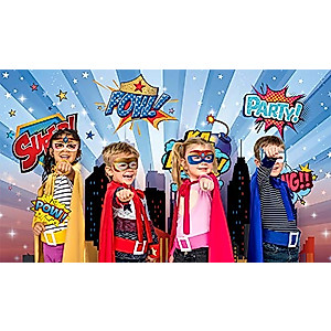 Wonder Woman and Other Superheroes Cityscape Photography Backdrop, Studio Props & Mask. Great as Super Hero City Photo Booth Background – Girl Birthday Party & Event Decorations