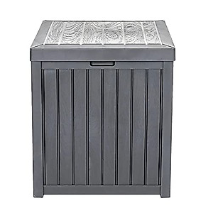 Spaco 51gal 195L Outdoor Garden Plastic Storage Deck Box Lockable Seat Waterproof Outdoor Patio Garden Furniture for Indoor, Outdoor, Garden, Courtyard (Grey)