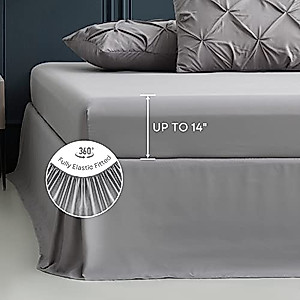 Maple&Stone Twin XL Comforter Set Gray Pinch Pleat 5 Pieces Bed in A Bag for All Season,Pintuck Comforter Set Gray Twin XL with Down Alternative Comforter, Sheets, Pillowcases & Shams