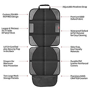 LUILANC Car Seat Protector with Thickest Padding,Waterproof 600D Fabric Child Baby Seat Protector with Storage Pockets,Non-Slip Pets Cover Leather Reinforced Vehicle Seat 1 Pack (Black)