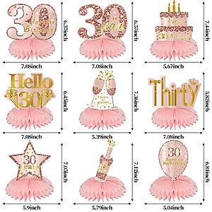 Turypaty Pink Rose Gold 30th Birthday Honeycomb Centerpieces Decorations for Women, 9Pcs Rose Gold Happy 30th Birthday Table Centerpieces Party Supplies, Thirty Year Old Birthday Table Toppers Decor