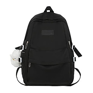 LIJCC Cute Backpack Aesthetic School Bag for Kawaii Girls for Casual Travel College Back to School (Black)