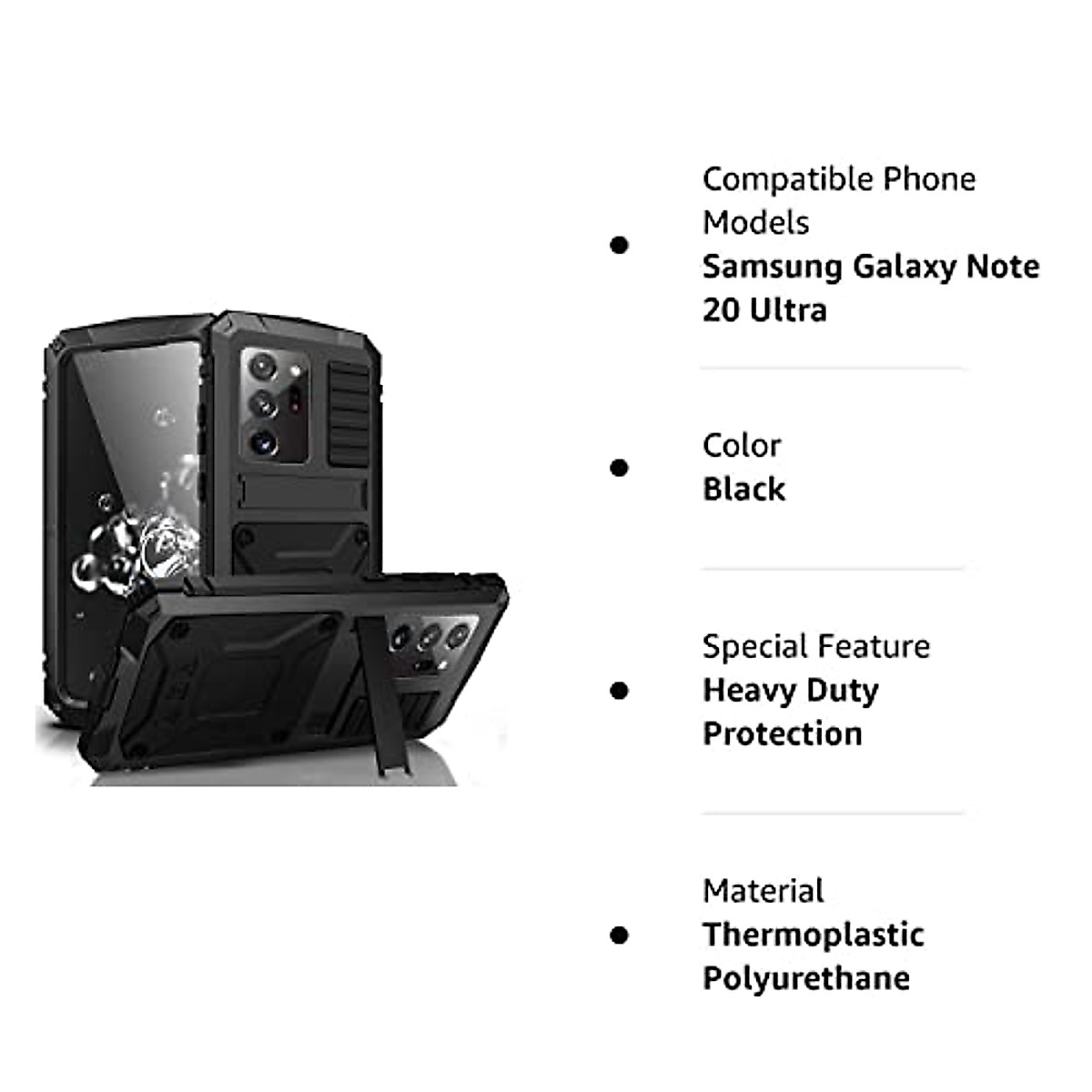 Simicoo Samsung Note 20 Ultra Metal Case with Screen Protector Military Rugged Heavy Duty Shockproof with Stand Camera Protector Full Cover case for Note 20 Ultra (Black)