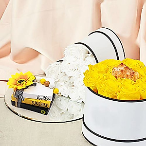 Huray Rayho Sunflower Wood Mini Book Stack Fall Tiered Tray Decor Hello Sunshine Summer Mini Faux Books Bundle Wood Bead Garland Yellow White Black Buffalo Plaid Farmhouse Shelf Sitter Decor Set of 3