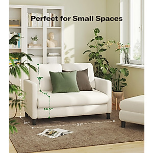 Welzona 51" Sofas for Living Room, Comfy Loveseat Sofa, Teddy Fleece Love Seat Couch, Tool-Free Setup Couches for Living Room, All-Wood Sofa Couch, Small Couch No Pillow, Beige