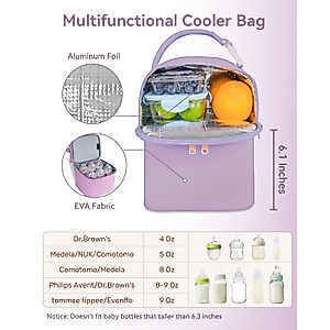 Mancro Breastmilk Cooler Bag with Ice Pack Fits 6 Baby Bottles, Insulated Baby Bottle Bag with Double Laye Design, Bottle Cooler for Baby Milk Suitable for Nursing Mom Daycare, Purple